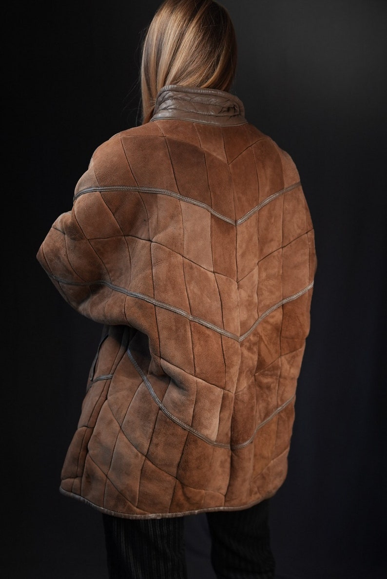 Vintage Patchwork Shearling Coat Sheep Leather Coat Women's Made in ...