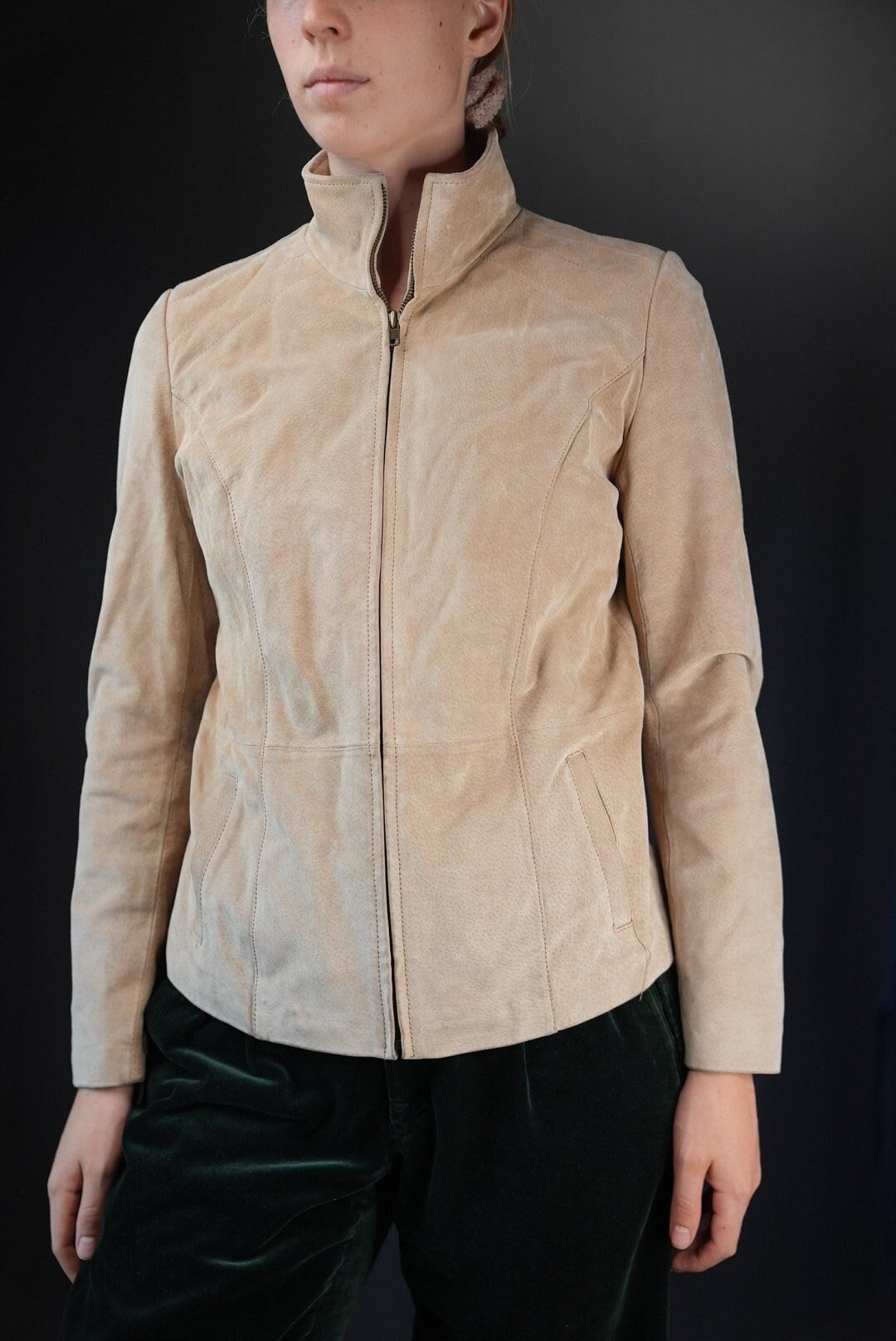 Vintage Suede Leather Jacket Cream Colored With Zipper - Etsy