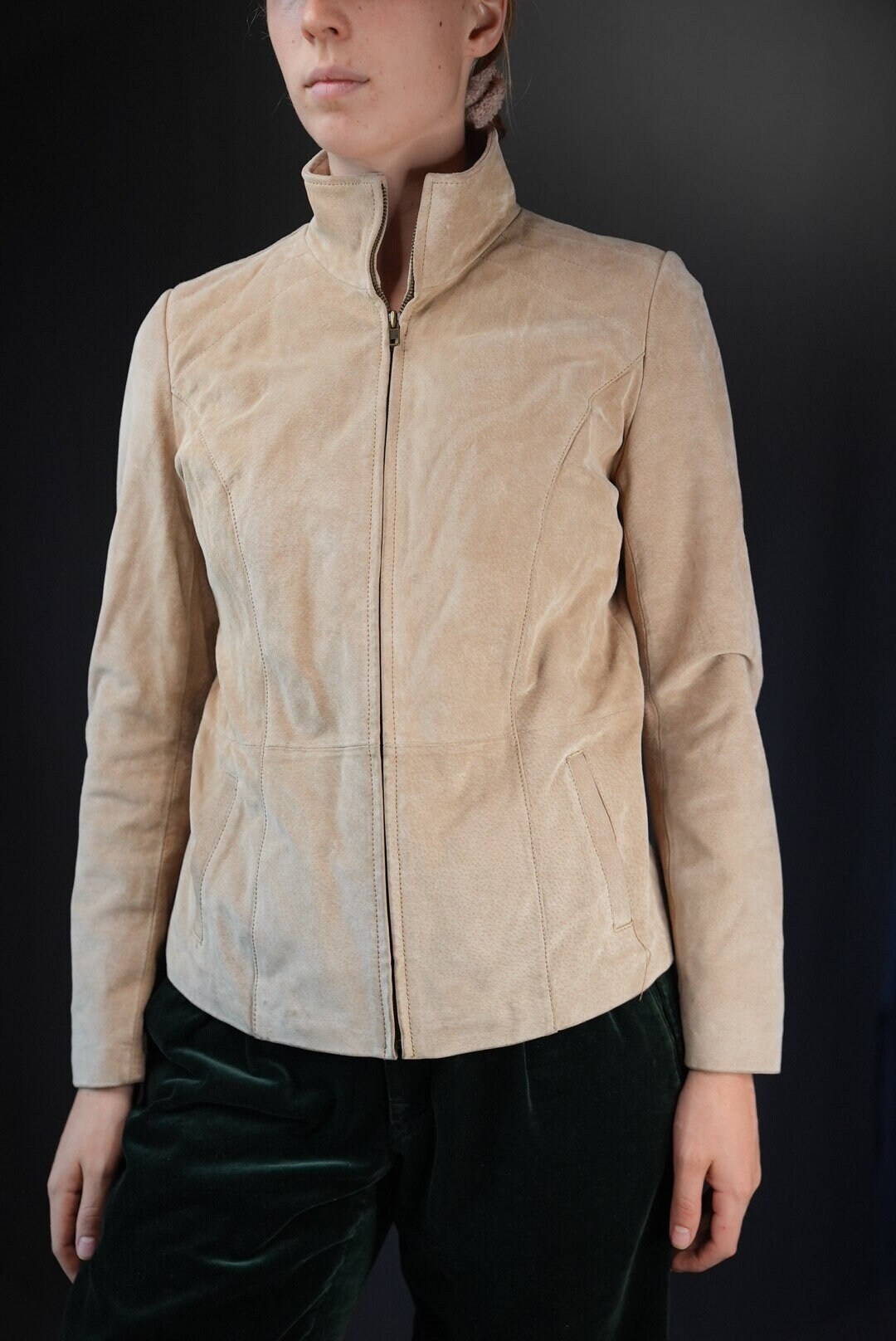 Vintage Suede Leather Jacket Cream Colored With Zipper - Etsy