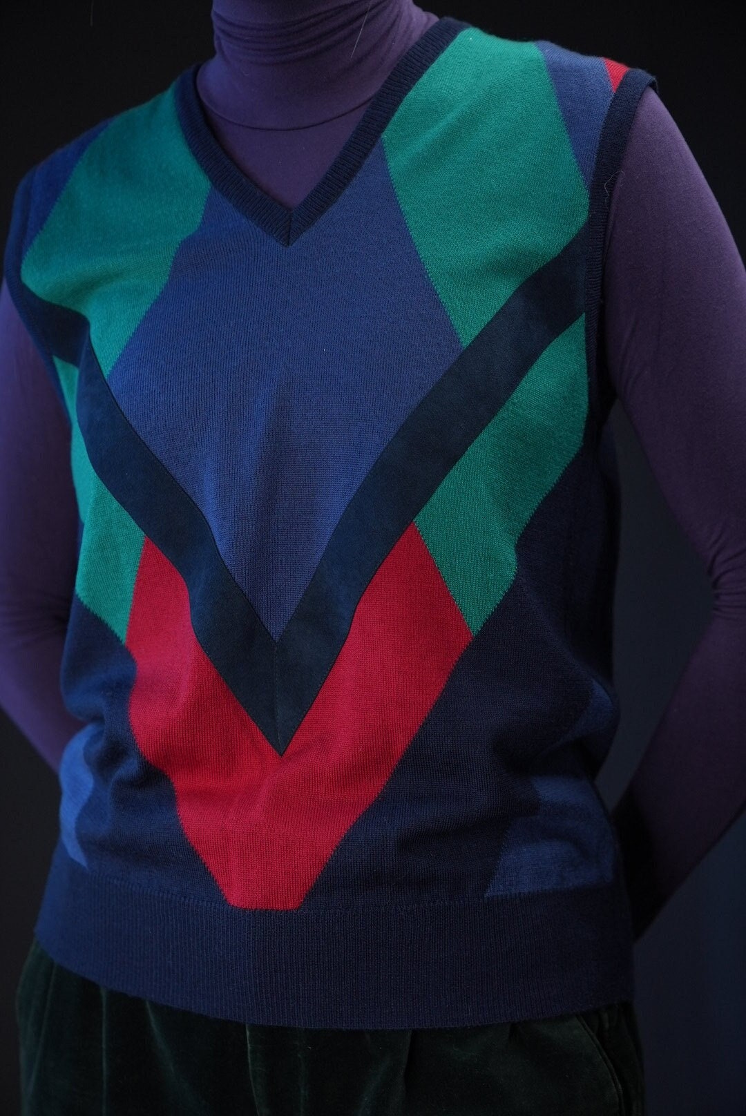 Vintage Wool Gilet With Colorful Diamond Pattern - Etsy