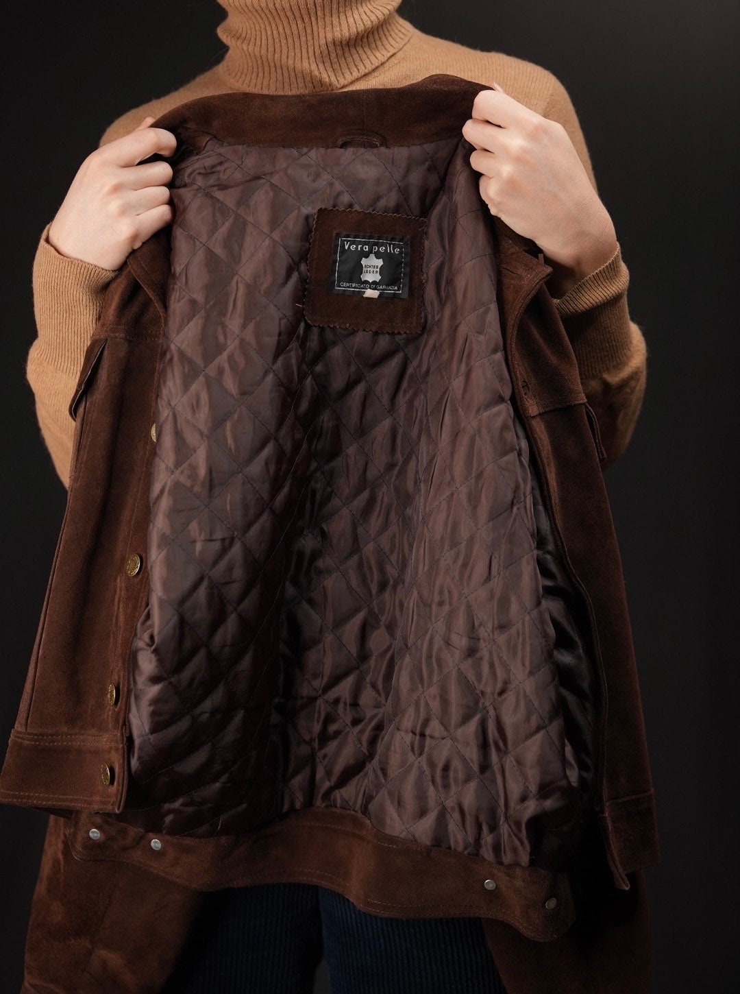 Brown Short Suede Leather Jacket Vintage, Made in Italy - Etsy