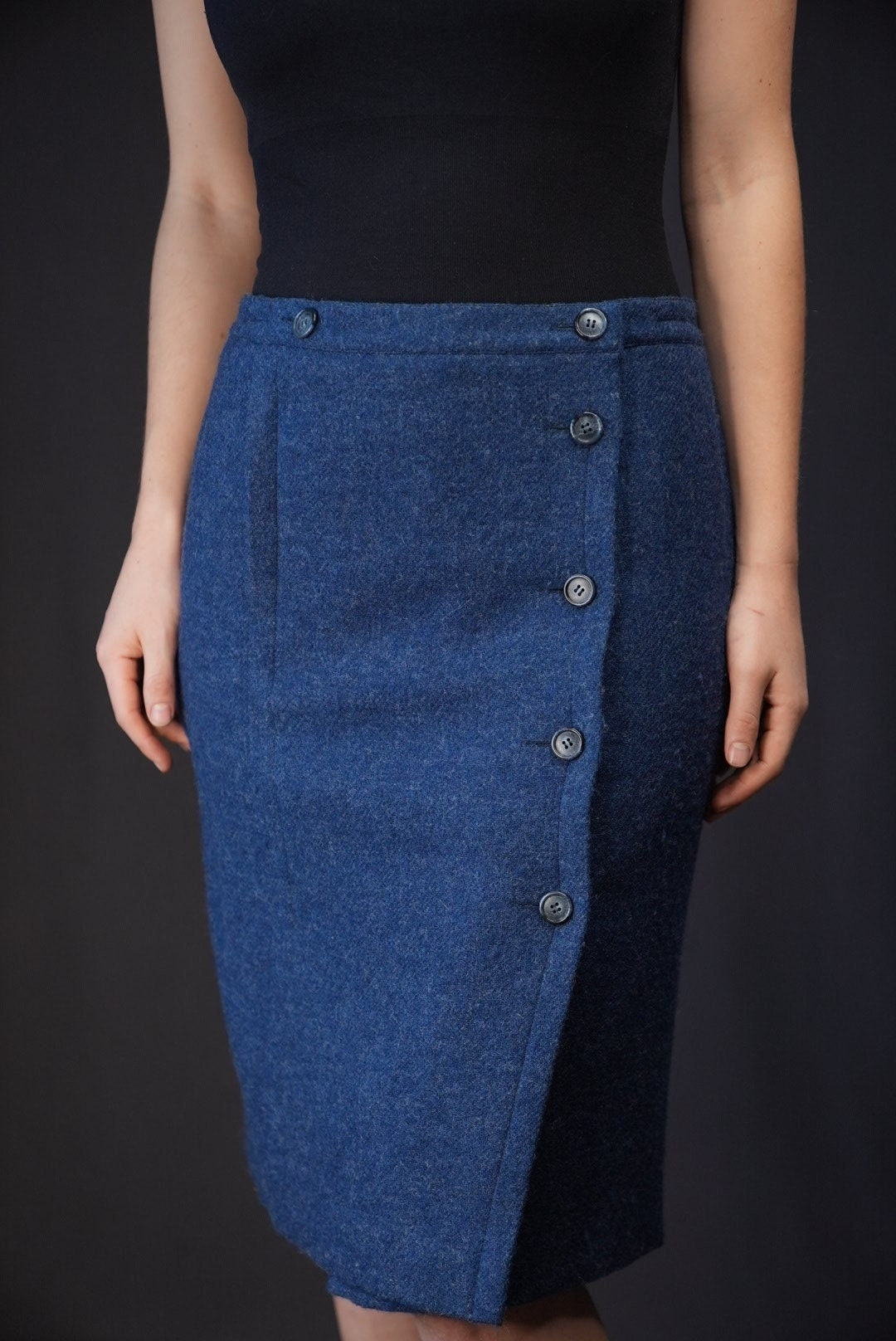 DAVIDE CENCI Italian Tailored Button-up Wool Skirt in Blue | Vintage ...