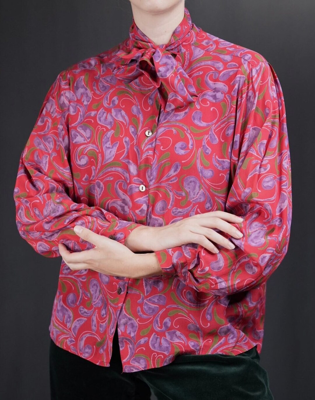 Italian Vintage Blouse Silk Mix | Red Silk Blouse 70s | Made in ...