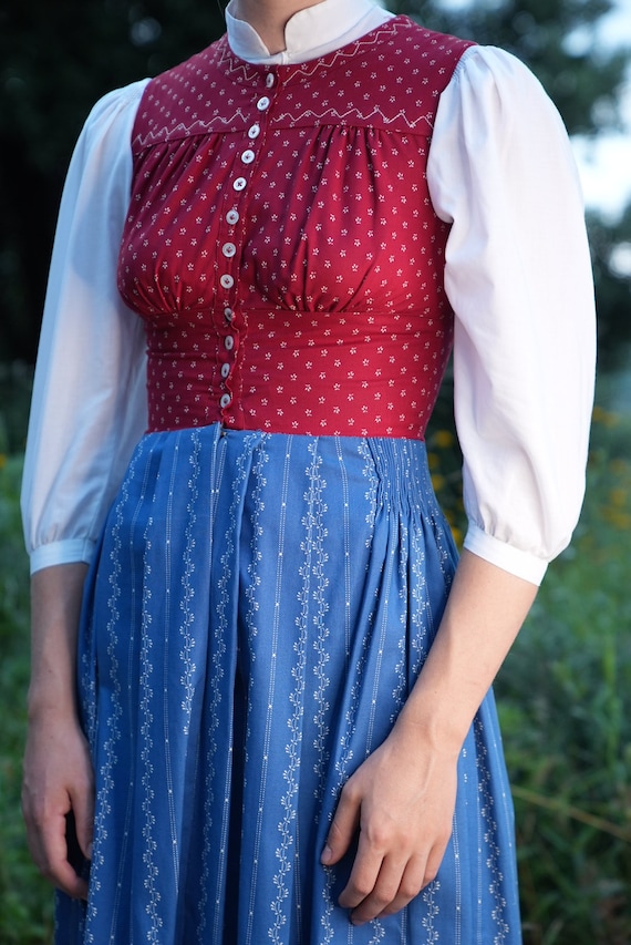 Traditional German Trachten Dirndl Dress Blue Red fol… - Gem