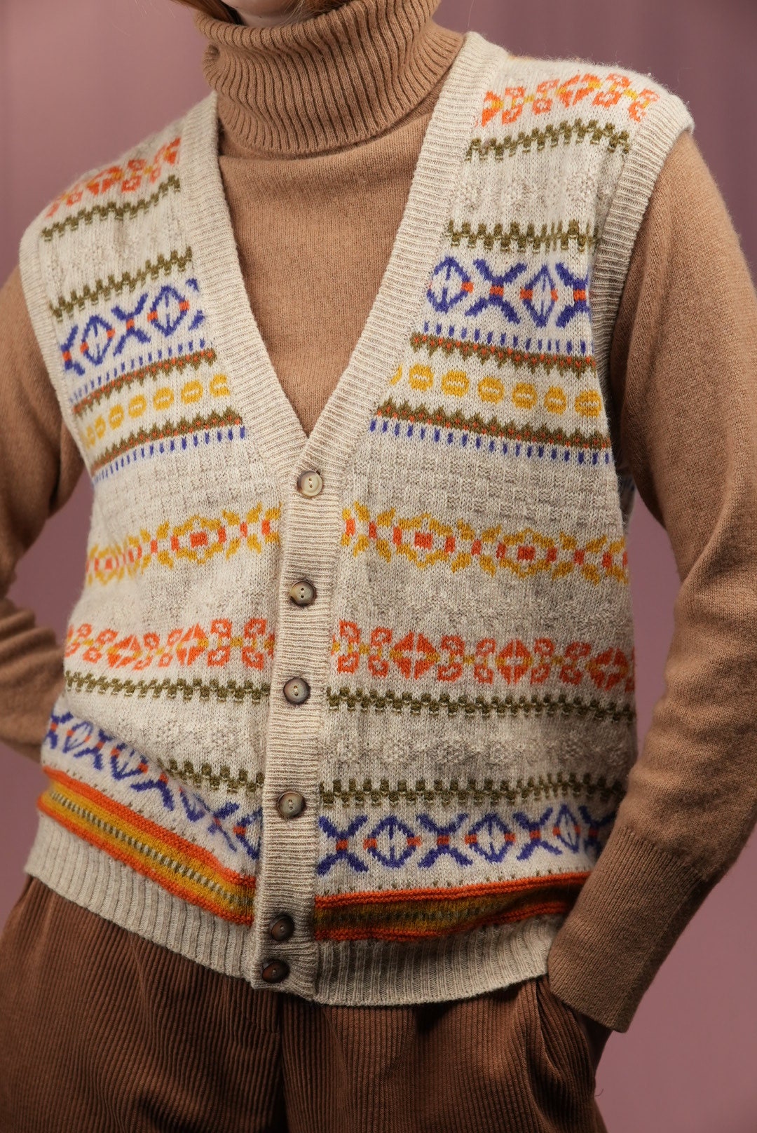 Benetton Vintage Wool Gilet With Pattern O12 Collection Pure Virgin ...