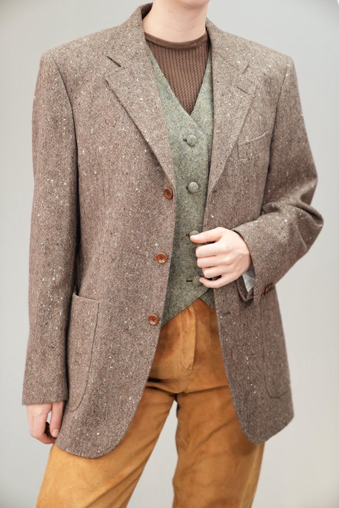 Lebole Taupe Tweed Blazer | Vintage | Men's EU Size 50 (L) | Uomo ...