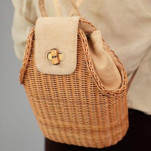 70s Italian Woven Rattan Backpack With Linen Flap Closure | Vintage ...
