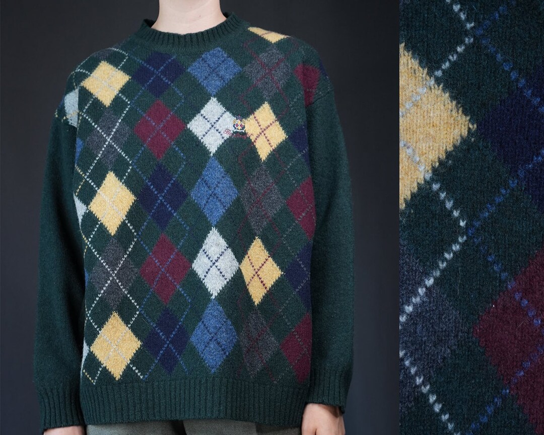 BURLINGTON Vintage Wool Sweater Dark Green With Rhomboid Pattern - Etsy