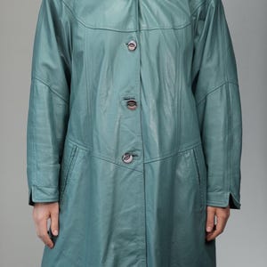 Vintage Bell-shaped Leather Coat in Turquoise Blue | Women's Vintage ...