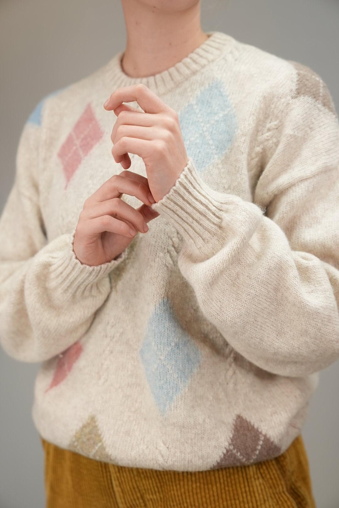 Pastel Toned Pure Wool Sweater, Vintage | With Classic Argyle Pattern ...