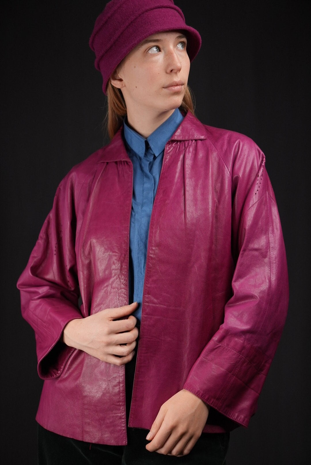 French Vintage Top Grain Leather Jacket in Fuchsia | Made in France - Etsy