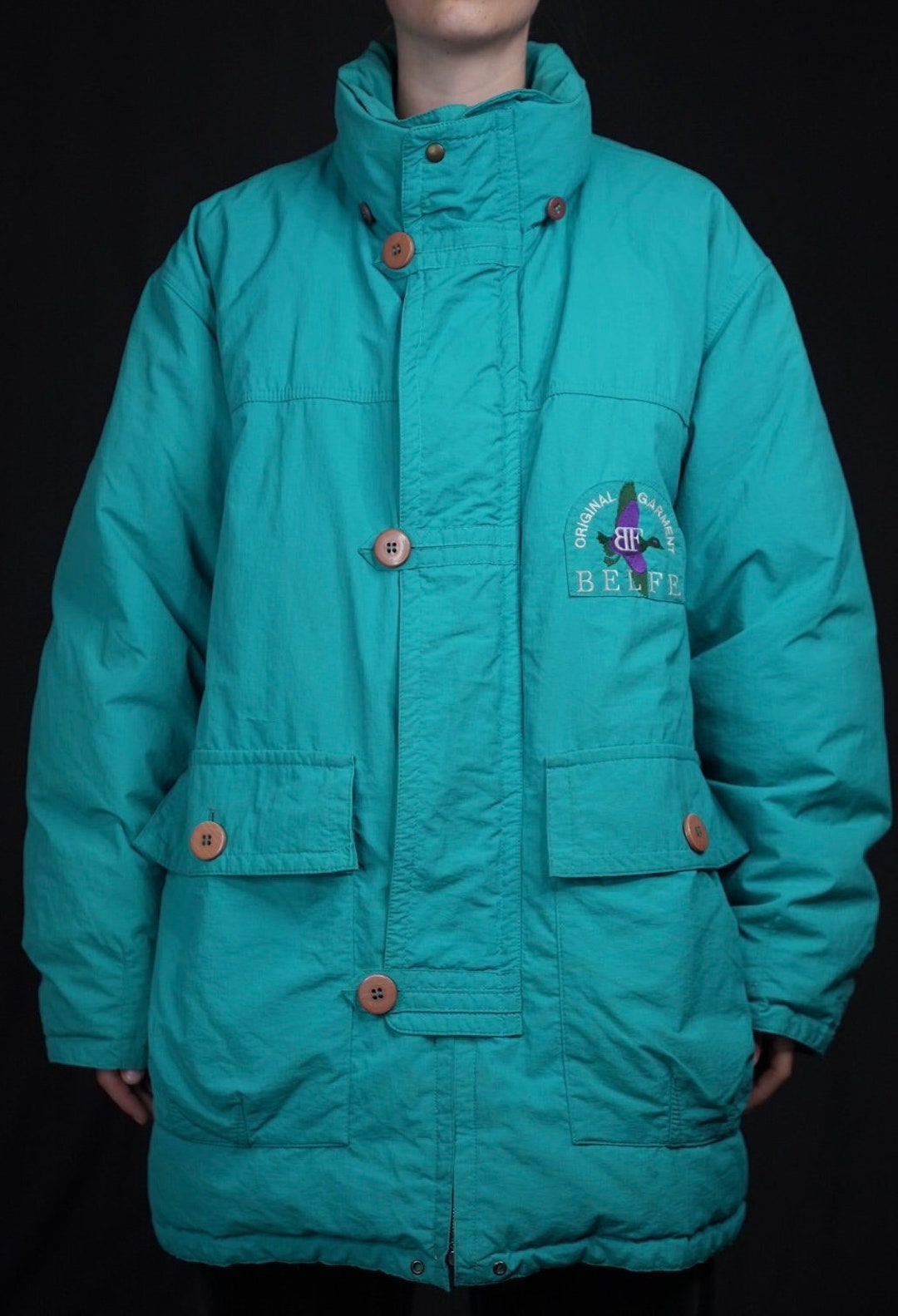 Belfe Vintage Puffer Skiing Jacket | Real Down Coat Turquoise | Made in ...