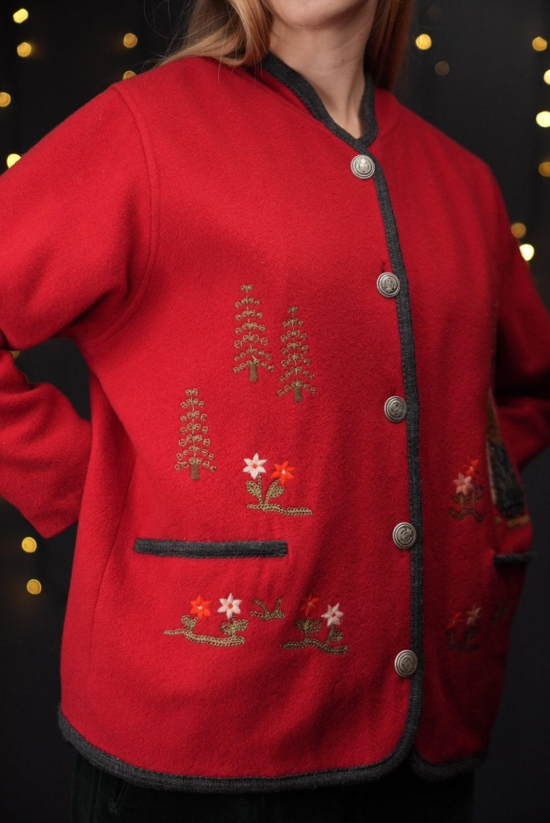 Red Boiled Wool Jacket Vintage Traditional Trachten Jacket With ...