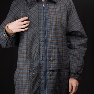 Vintage Puffer Coat With Checkered Pattern in Blue Green - Etsy