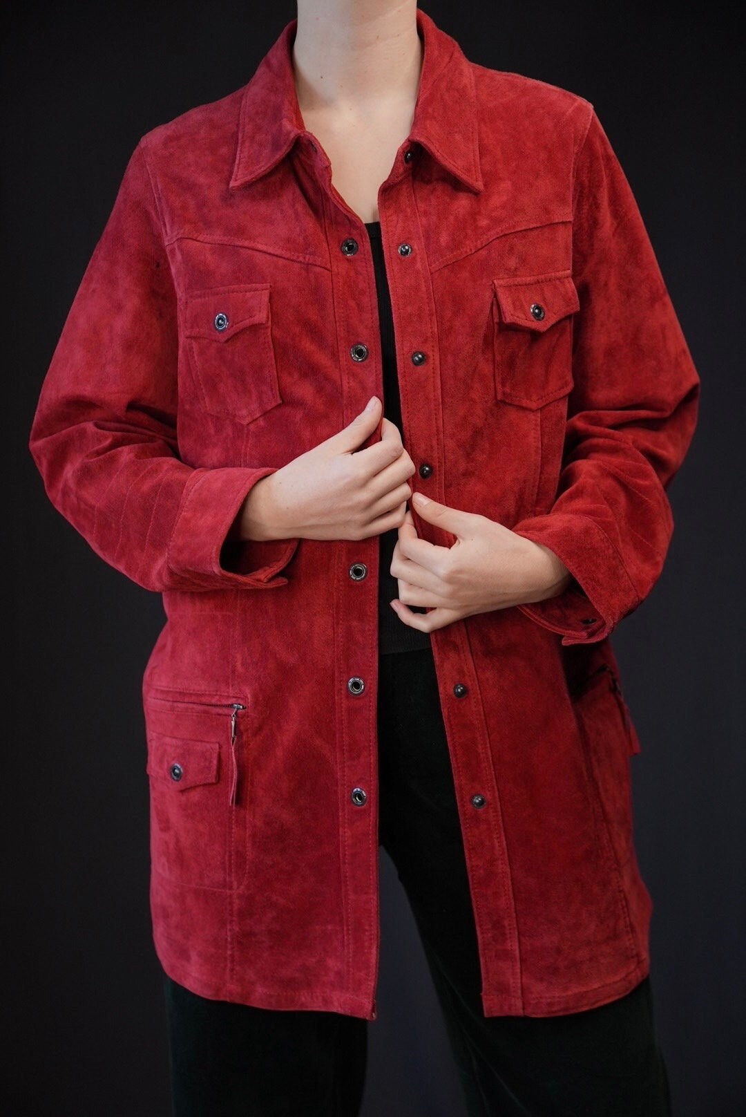 Cherry Red Suede Leather Flannel Vintage 1990s - Etsy