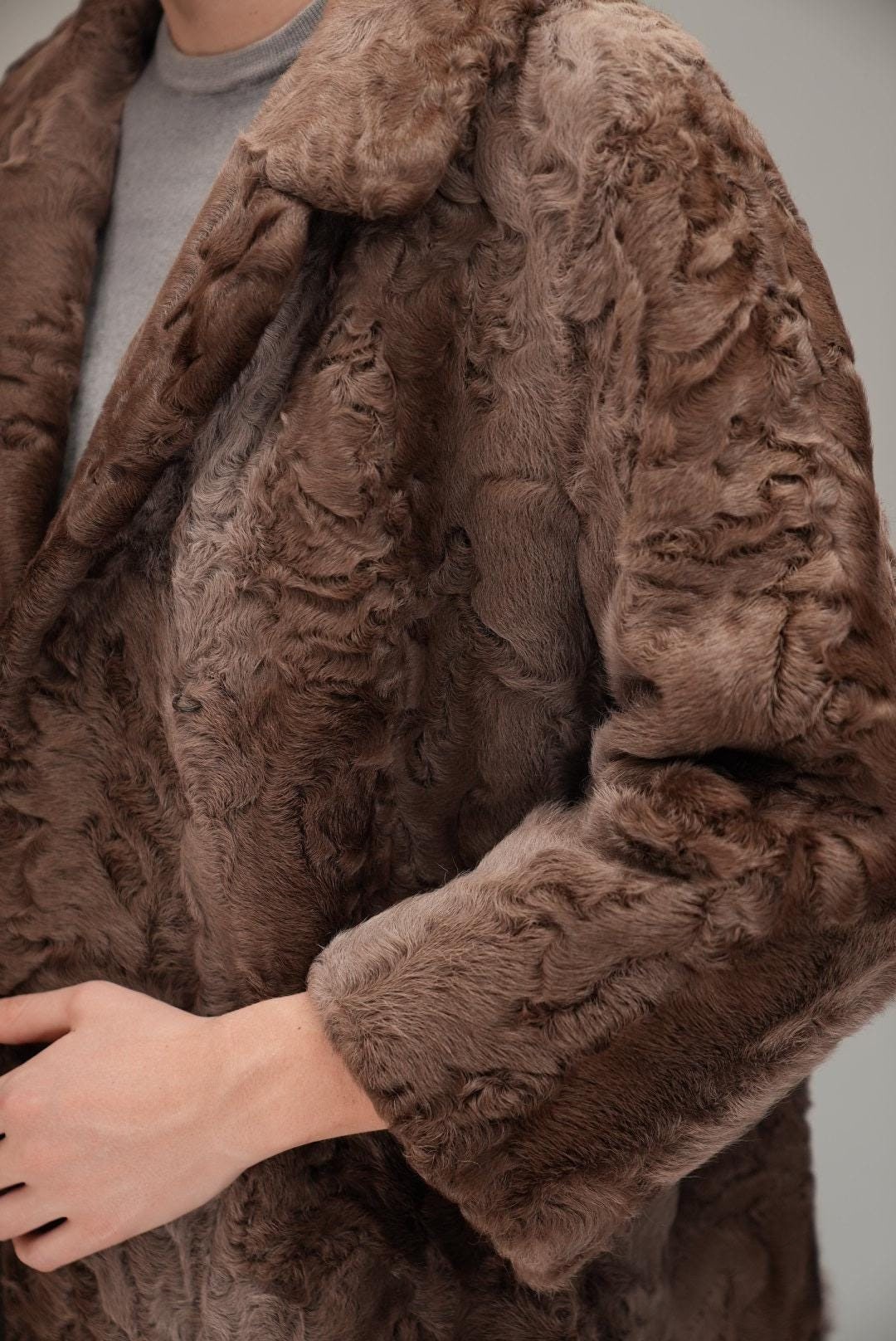 Rare Vintage Broadtail Karakul Lamb Fur Coat | Mocha-brown With Floral ...