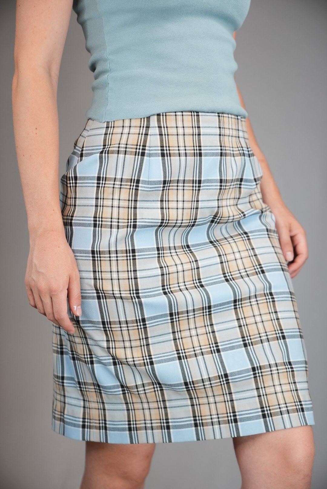 Checkered Mini Skirt in Light Pastel Blue | 90s Mini Tartan Skirt Women ...