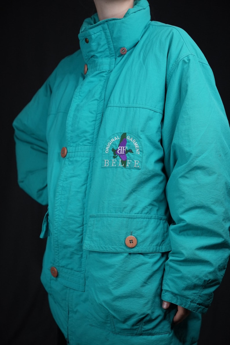 Belfe Vintage Puffer Skiing Jacket | Real Down Coat Turquoise | Made in ...