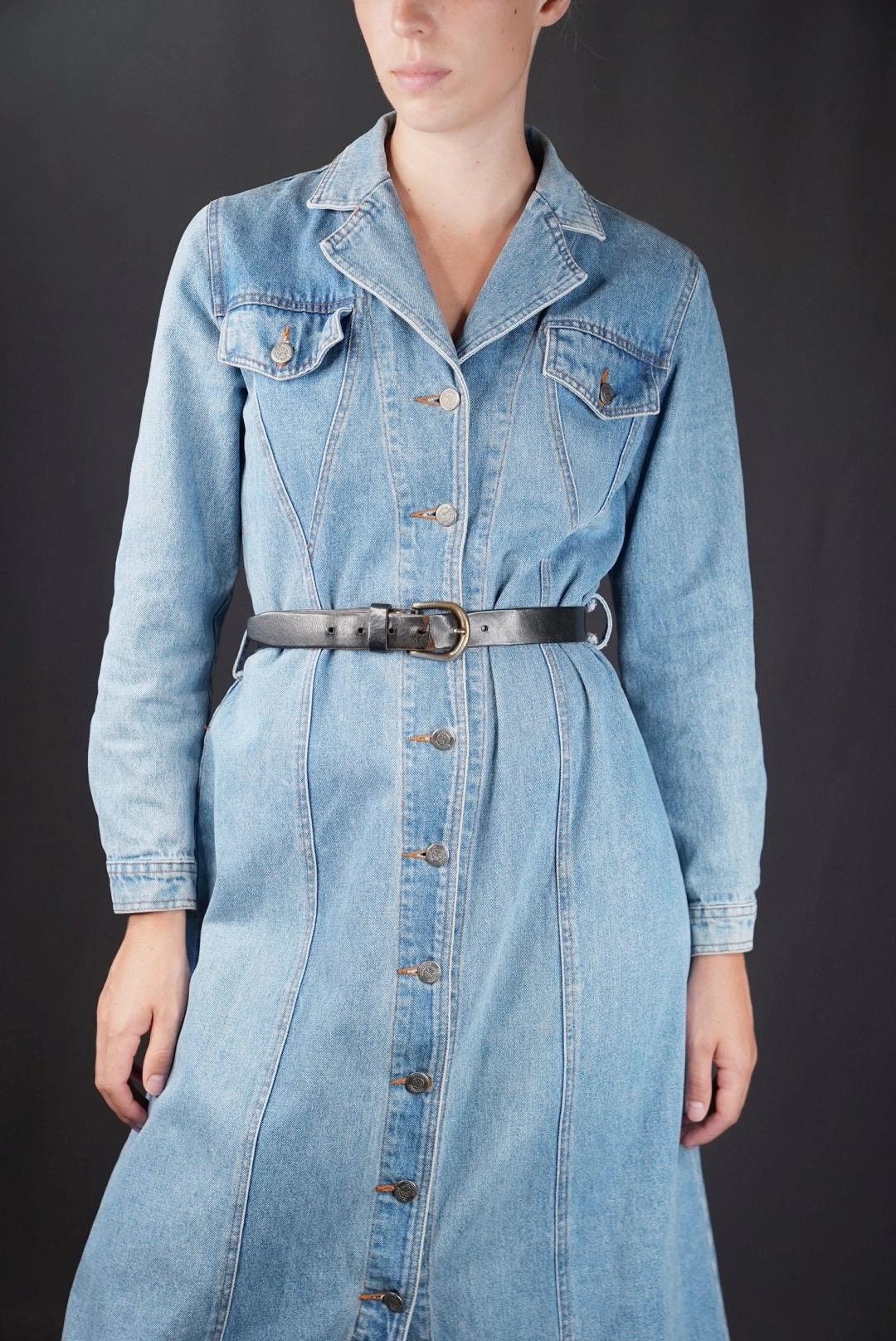 Vintage Denim Dress 90s | Light Blue Denim Maxi Dress Women's | Jeans ...