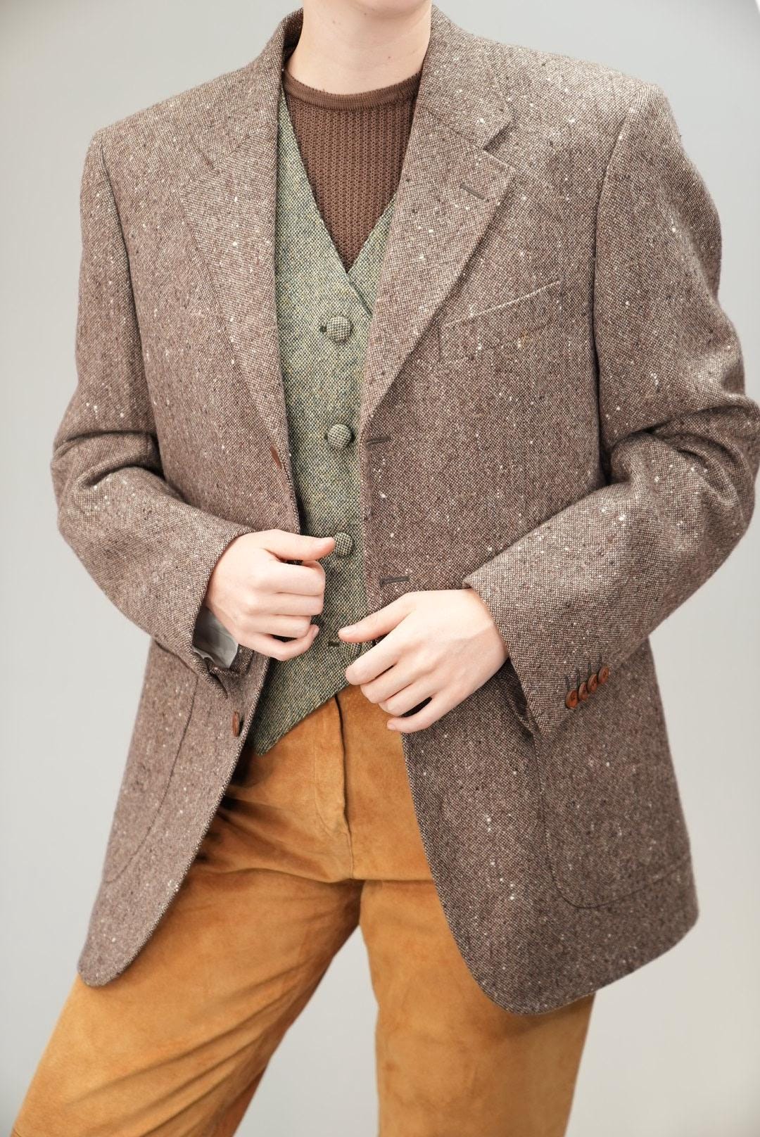 Lebole Taupe Tweed Blazer | Vintage | Men's EU Size 50 (L) | Uomo ...