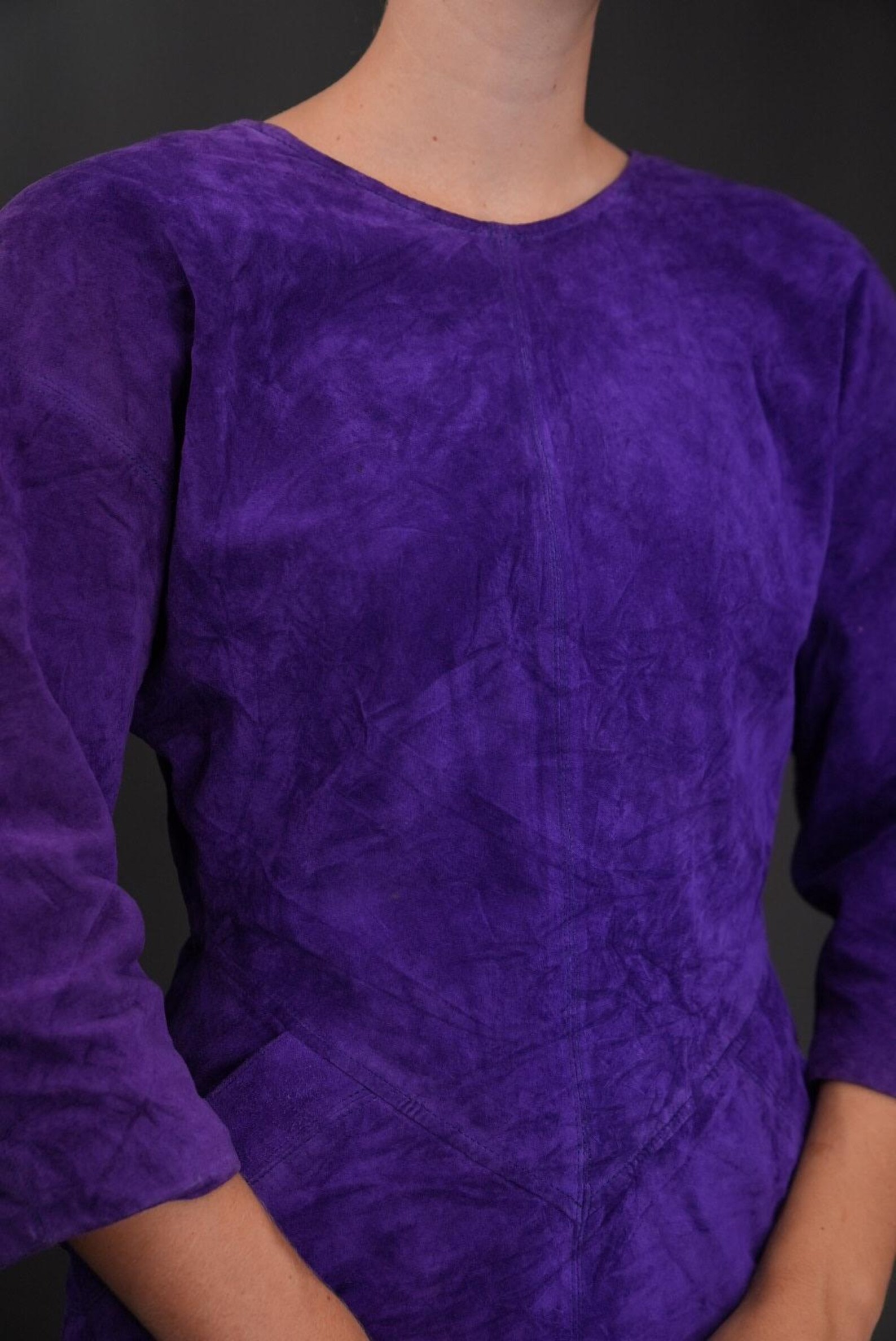 Purple Suede Leather Dress, Vintage Women's Leather Dress With Pockets ...