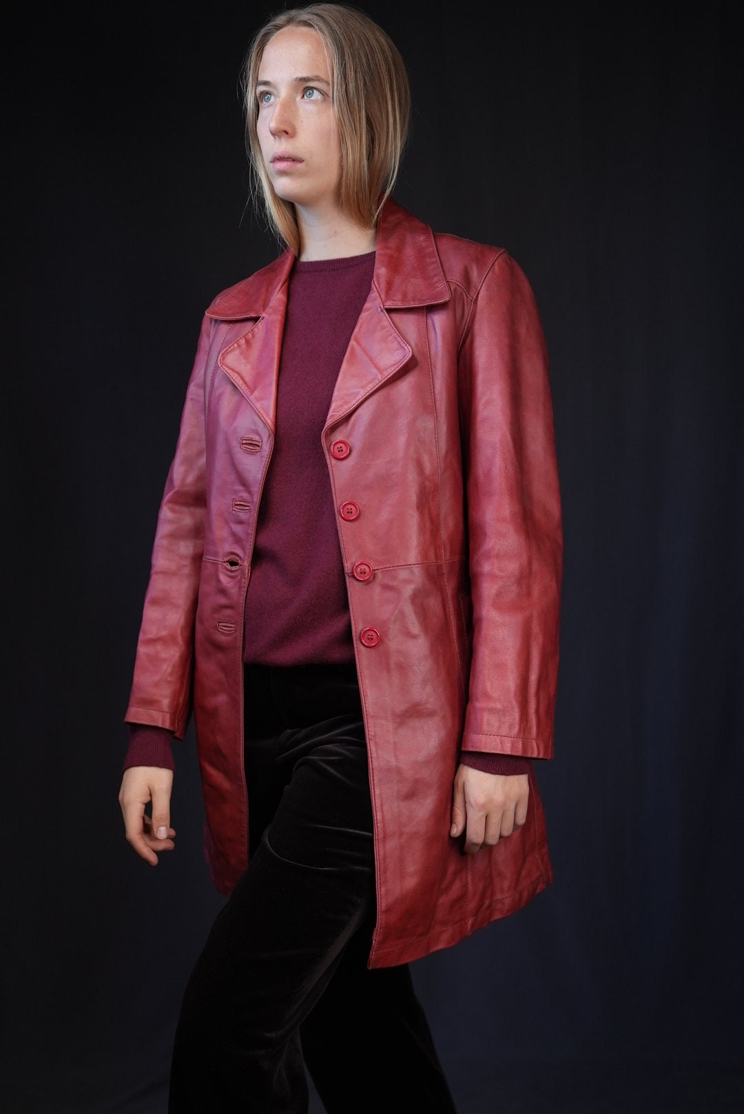 Red Vintage Leather Coat, Made in Italy - Etsy