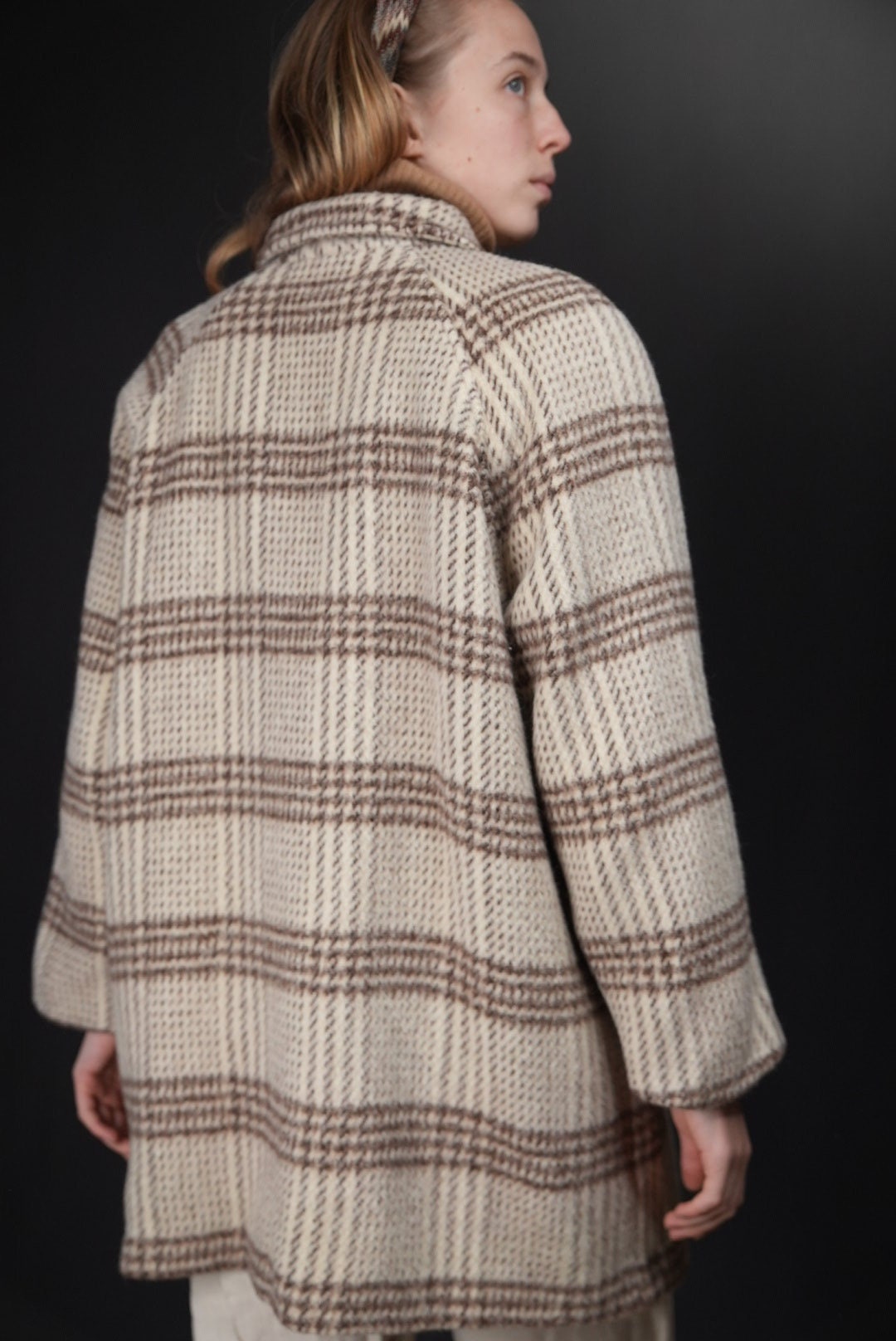 Vintage Checkered Wool Coat in White and Brown 10% Mohair 1970s - Etsy