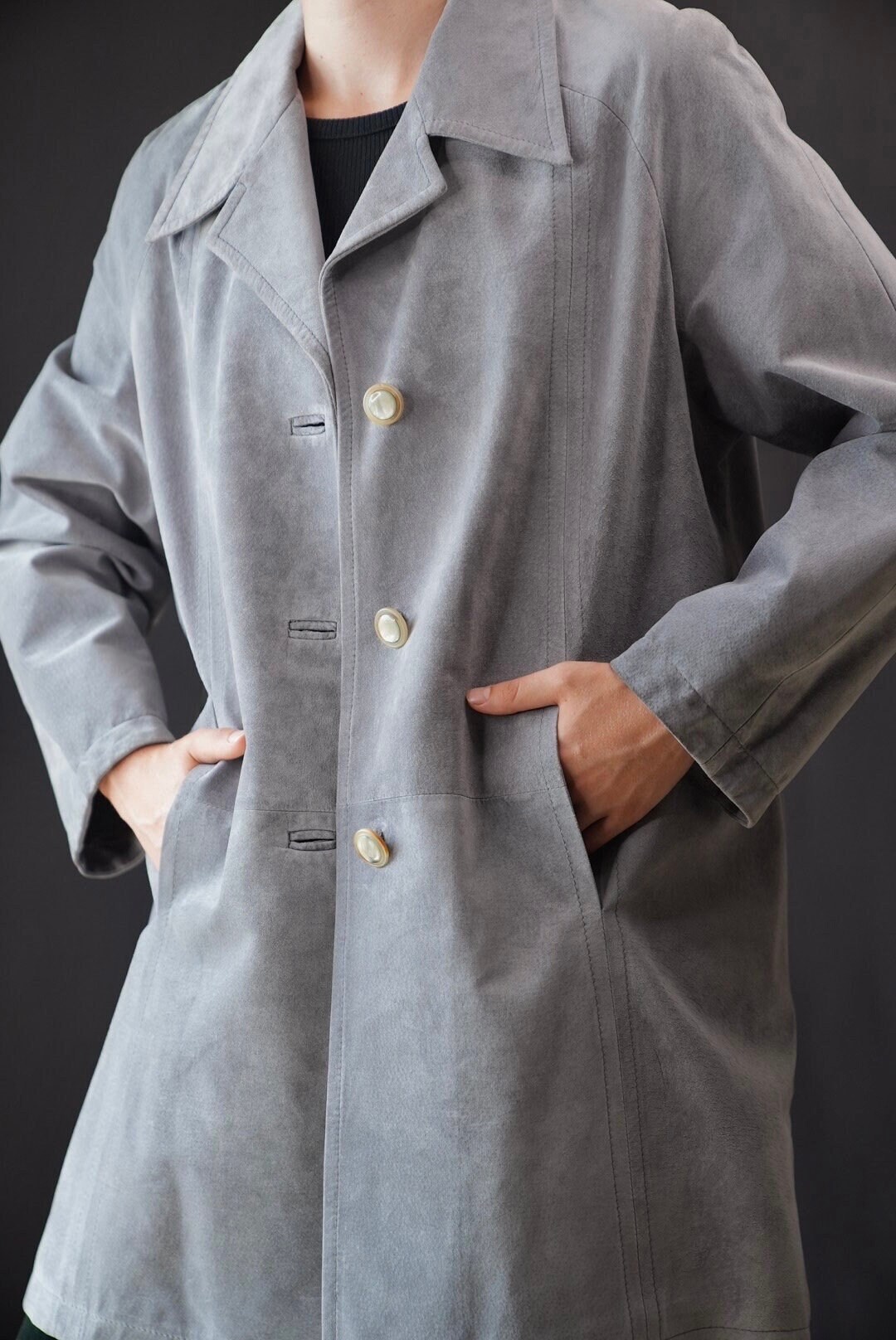 Velvety Suede Leather Coat in Silver-grey | Vintage | Size XL ...