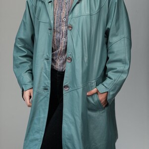 Vintage Bell-shaped Leather Coat in Turquoise Blue | Women's Vintage ...