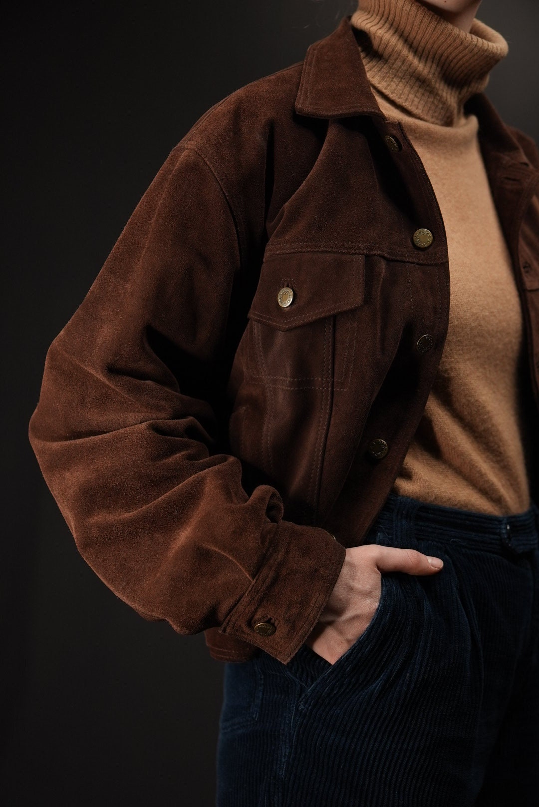 Brown Short Suede Leather Jacket Vintage, Made in Italy - Etsy