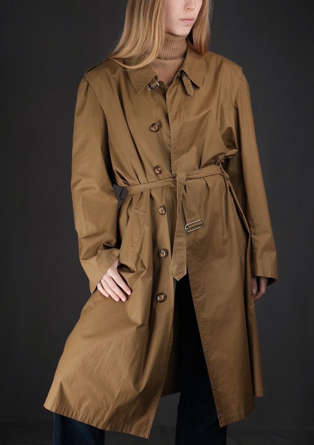 Waxed Cotton Trench-coat in Caramel Brown Vintage Trench 1980s - Etsy