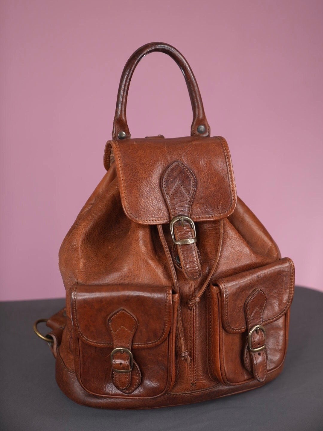 Italian Handmade Leather Backpack in Natural Brown, Made From Real ...