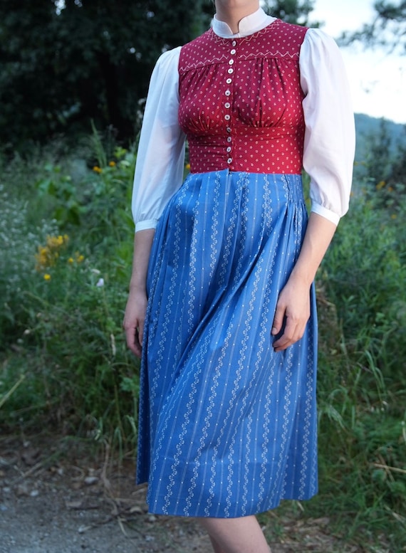 Traditional German Trachten Dirndl Dress Blue Red fol… - Gem