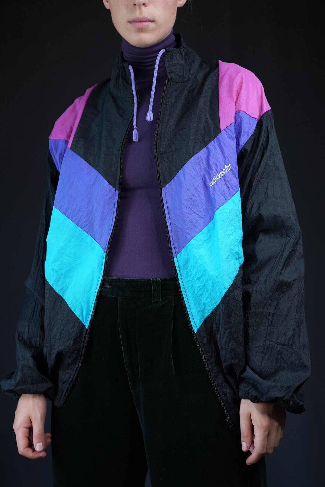 ADIDAS Vintage Tracksuit Jacket 80s Colorful Windbreaker - Etsy