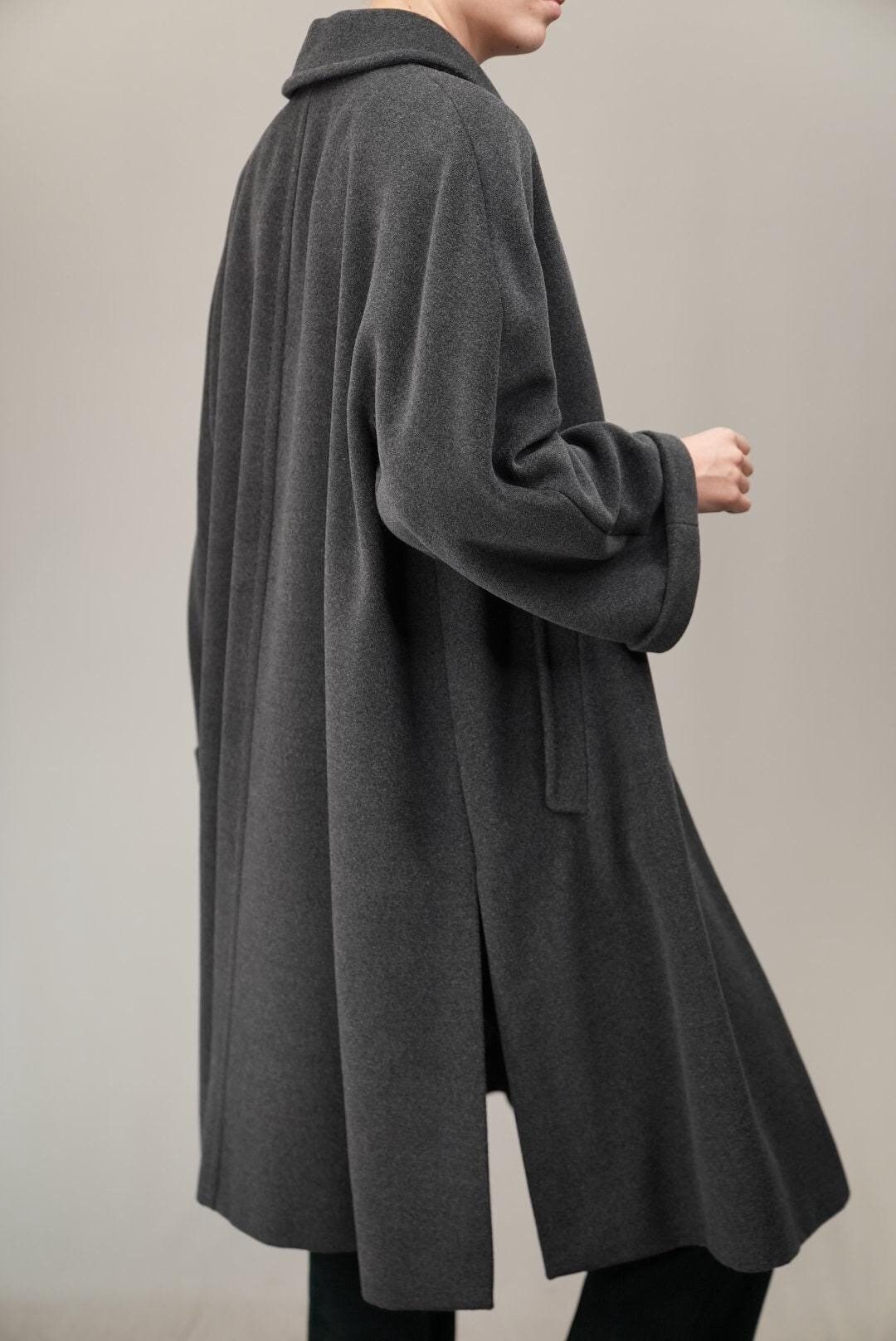 Flowy Italian Virgin Wool Coat in Grey | Sleek Wool Coat, Women's XXL ...