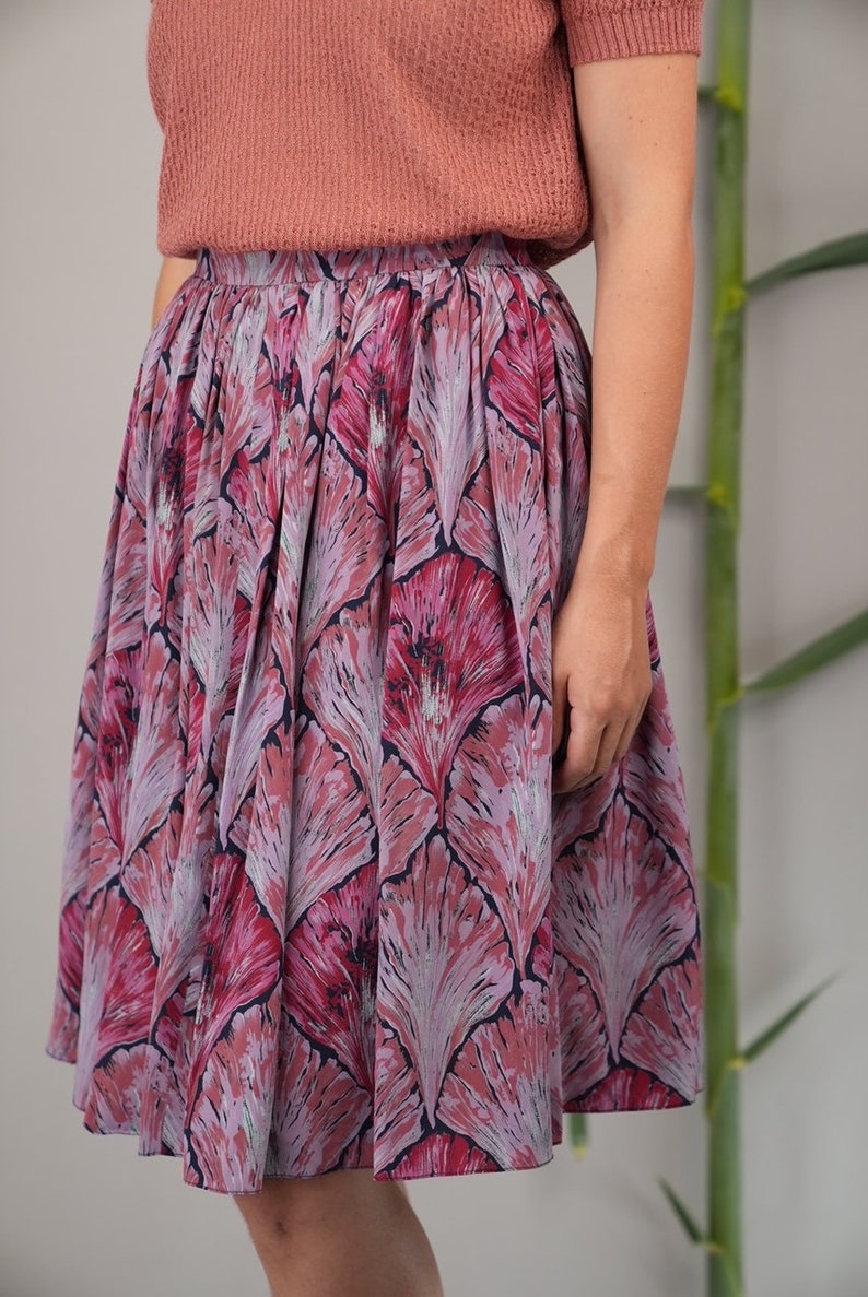 Pleated Vintage Skirt With Sea Shell Pattern in Pink Flowy A-line Skirt ...