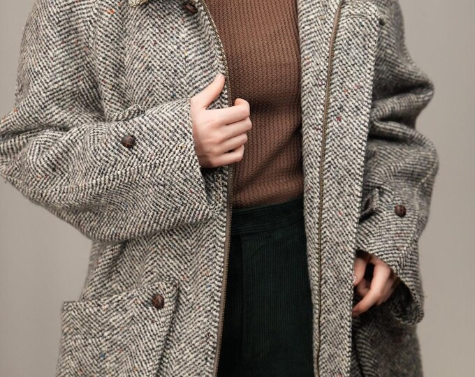 Men's Vintage Tweed Wool Jacket With Zipper | 80s Italian Wool Coat ...