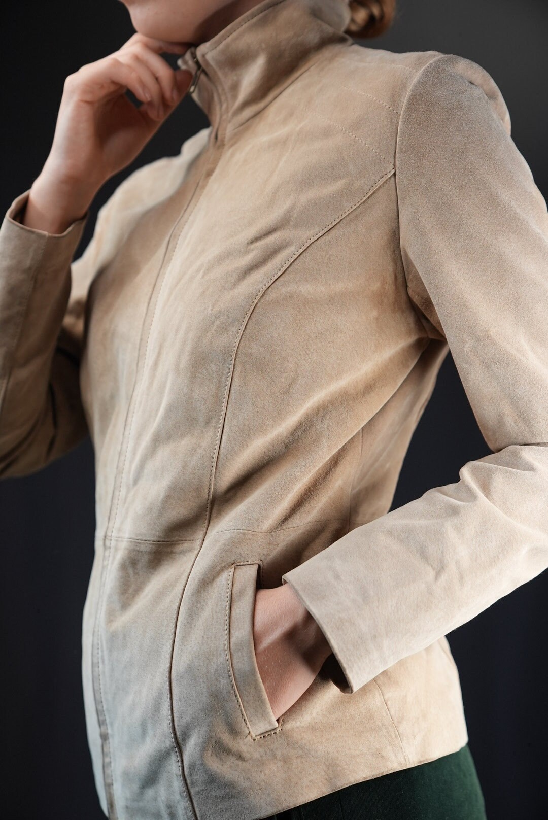 Vintage Suede Leather Jacket Cream Colored With Zipper - Etsy