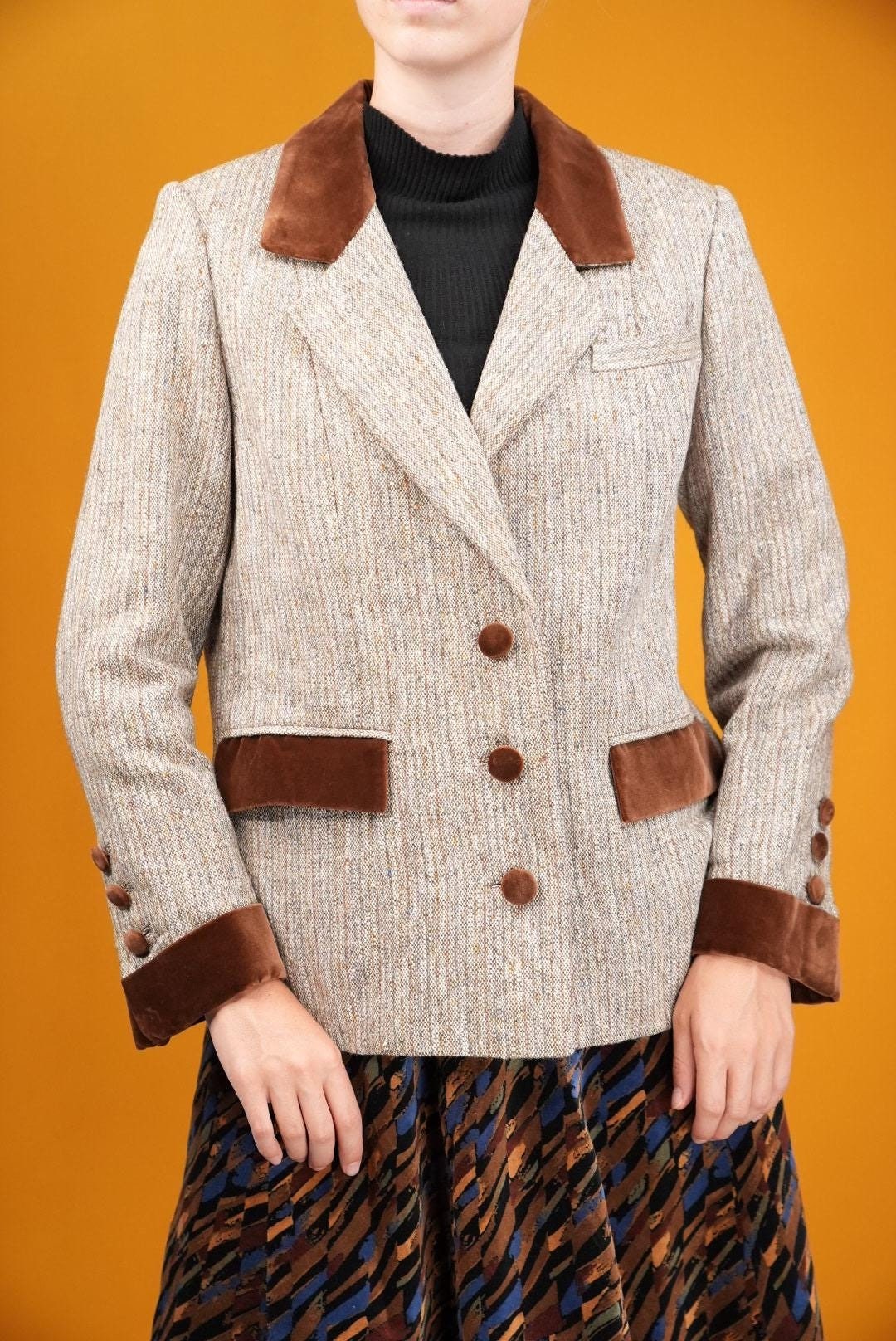 Vintage Tweed Blazer Jacket With Velvet Details | Women's Tailored ...