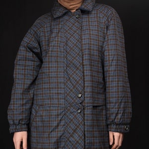 Vintage Puffer Coat With Checkered Pattern in Blue Green - Etsy