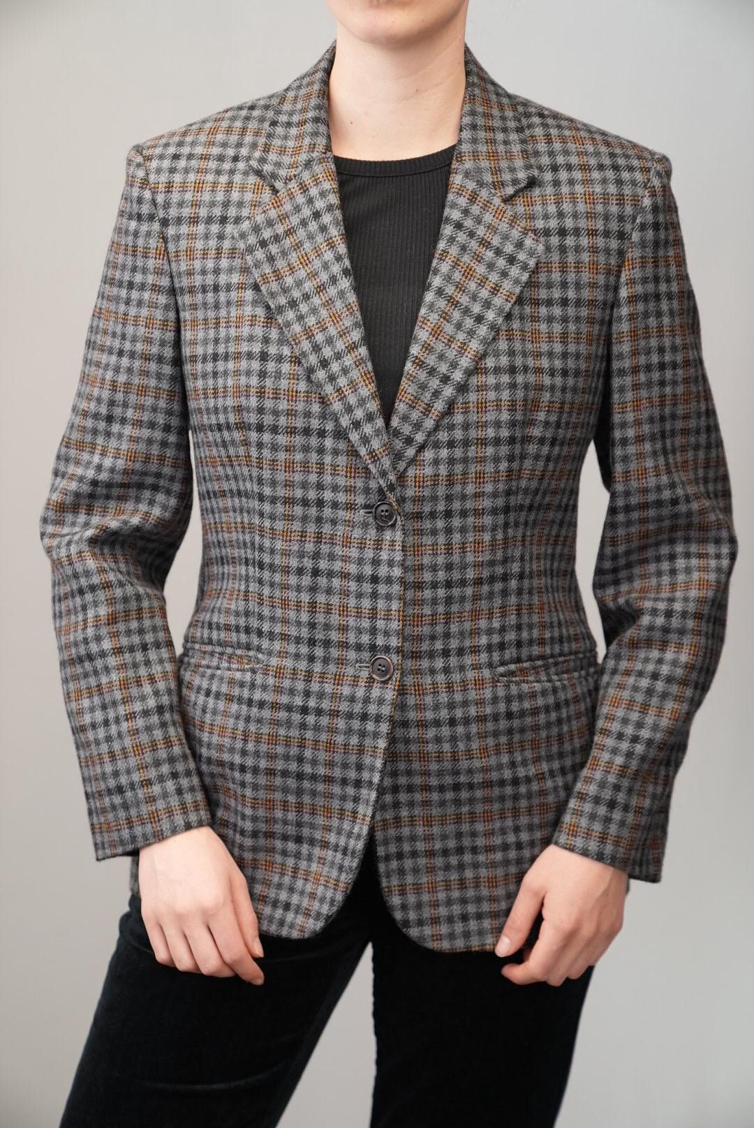 Italian Wool Blazer With Plaid Pattern in Grey | by Sisley | Size L (EU ...