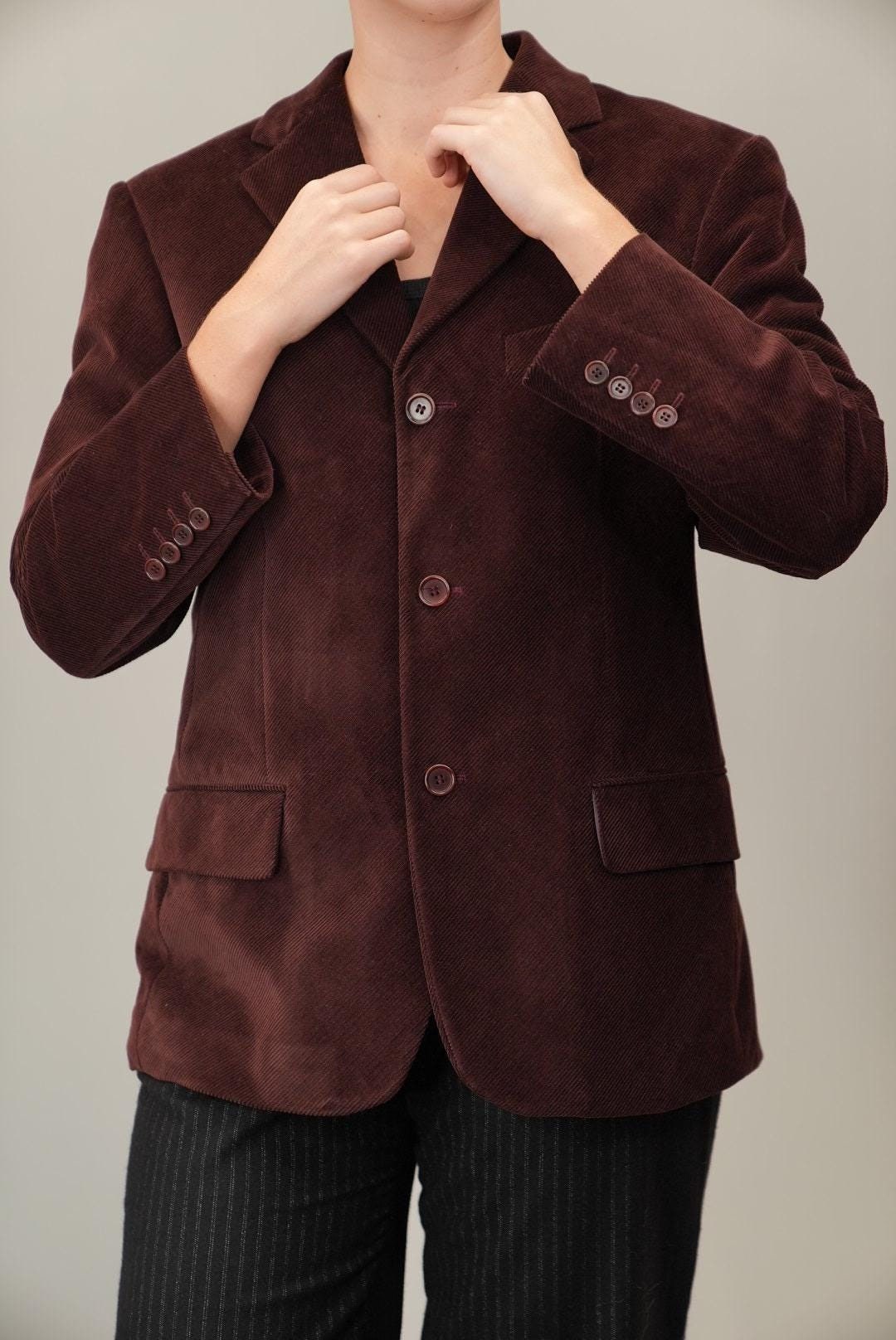 Italian Tailored Burgundy Red Corduroy Blazer Vintage Pure Cotton Duca Visconti Di Modrone Men's ...