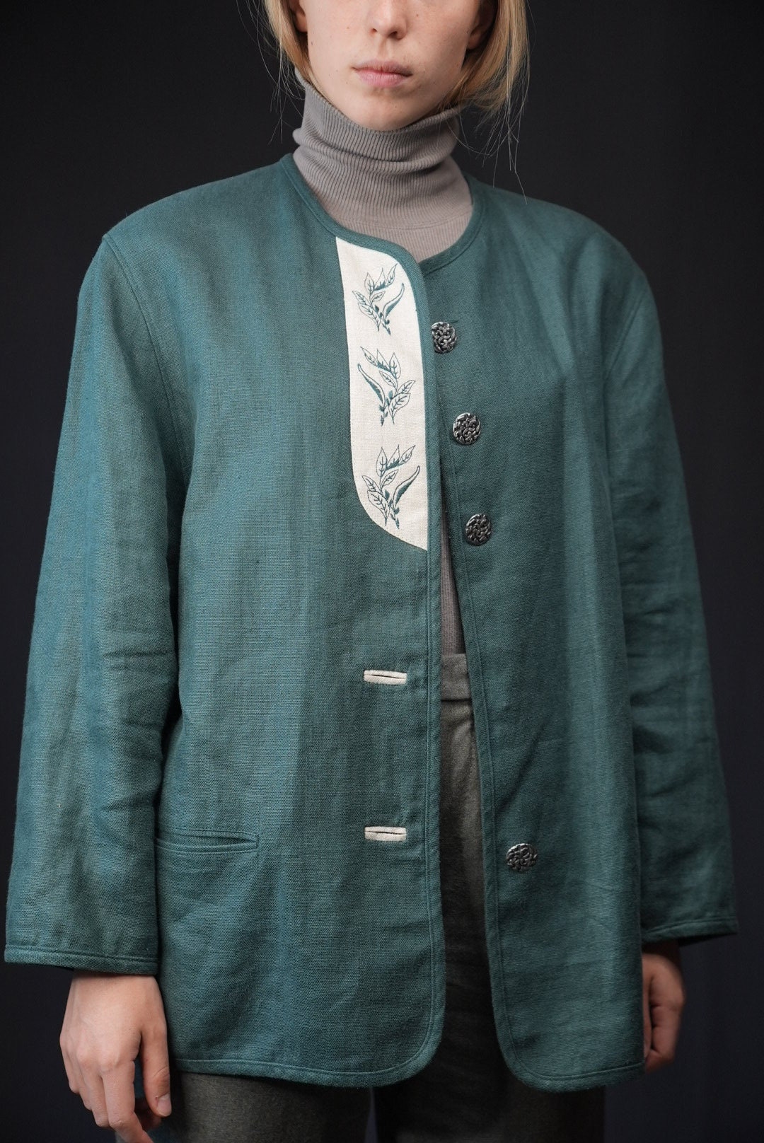 Traditional Austrian Trachten Jacket Forest Green Linen M. Moser ...
