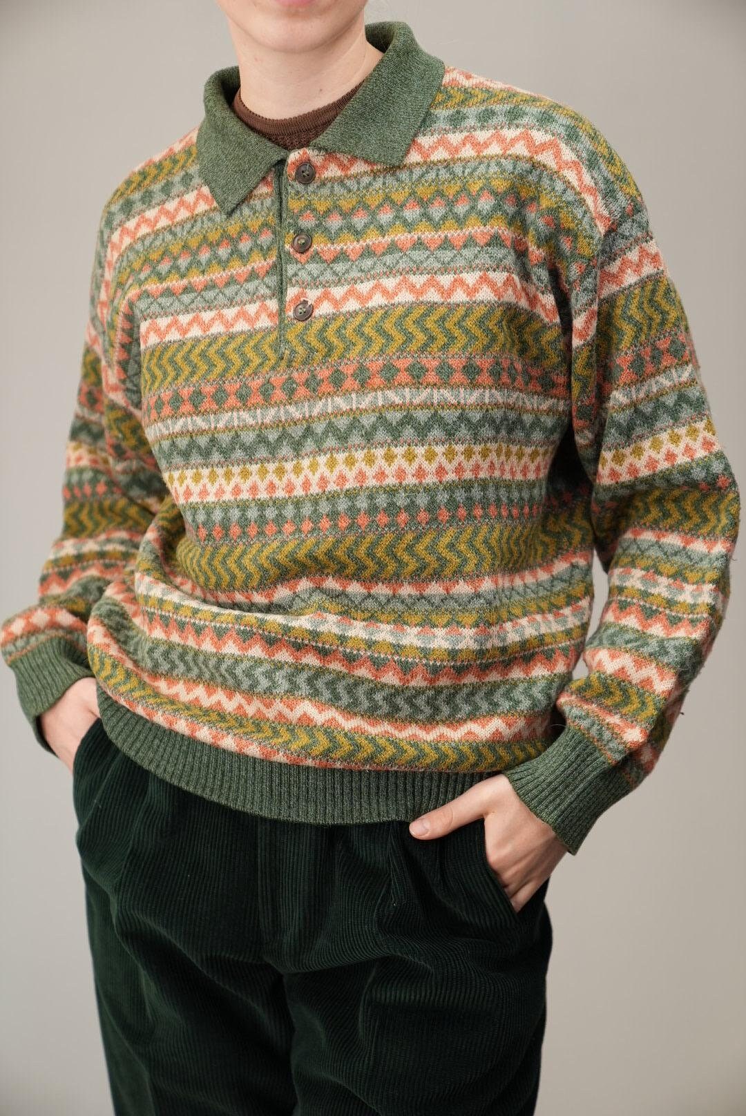 Italian Vintage Sweater | 80s Jumper With Fair Isle Pattern in Sage ...
