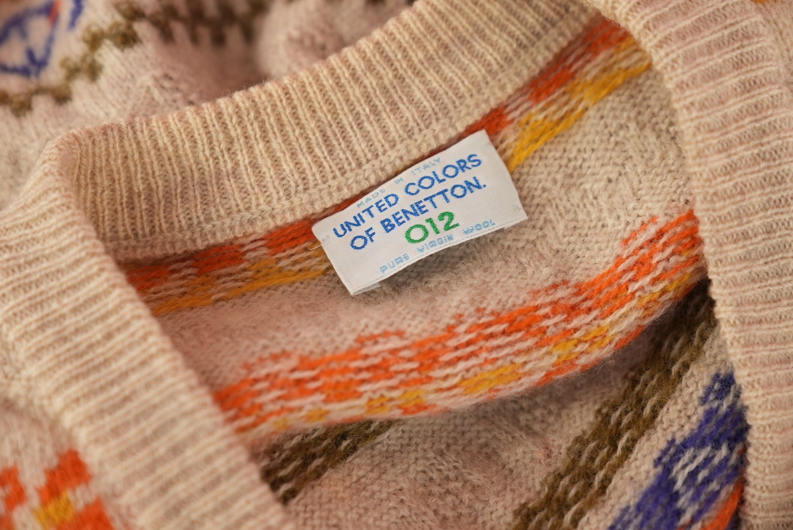 Benetton Vintage Wool Gilet With Pattern O12 Collection Pure Virgin ...