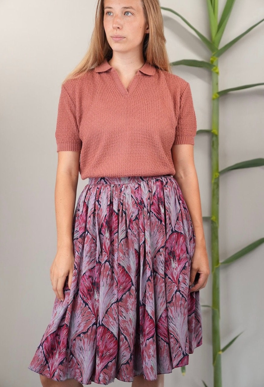 Pleated Vintage Skirt With Sea Shell Pattern in Pink Flowy A-line Skirt ...