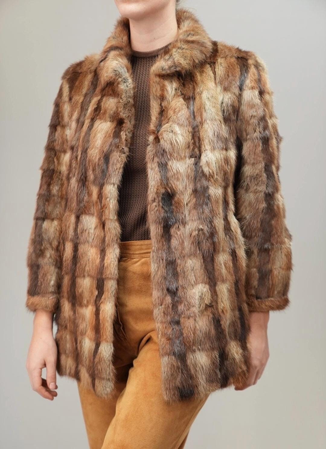 Wild Rabbit Fur Coat With Checkered Pattern | Vintage | Women's Size M ...