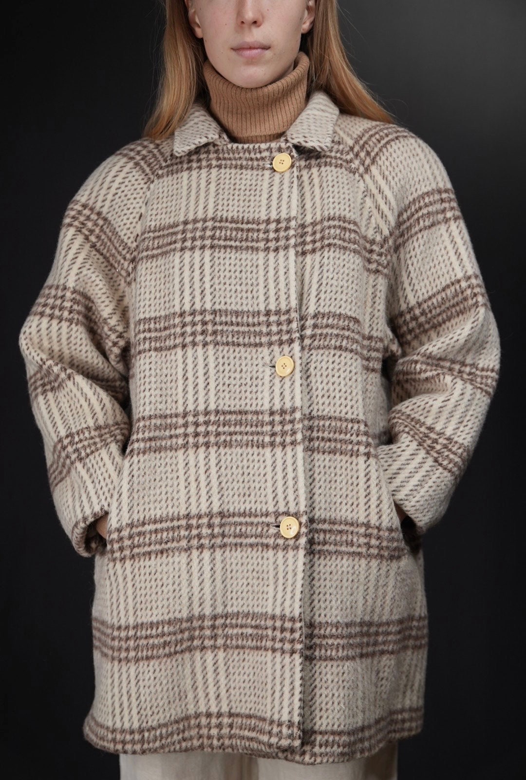 Vintage Checkered Wool Coat in White and Brown 10% Mohair 1970s - Etsy