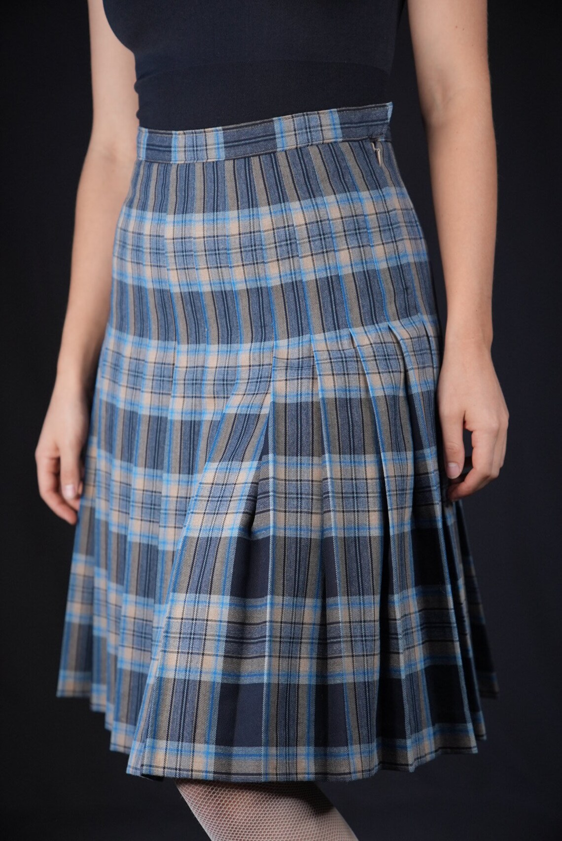 Checkered Pleated Vintage Skirt Light Blue - Etsy