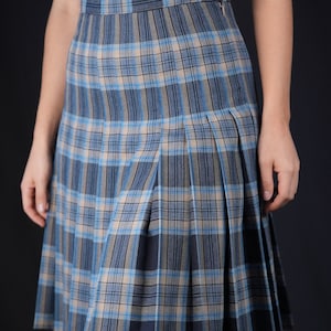 Checkered Pleated Vintage Skirt Light Blue - Etsy